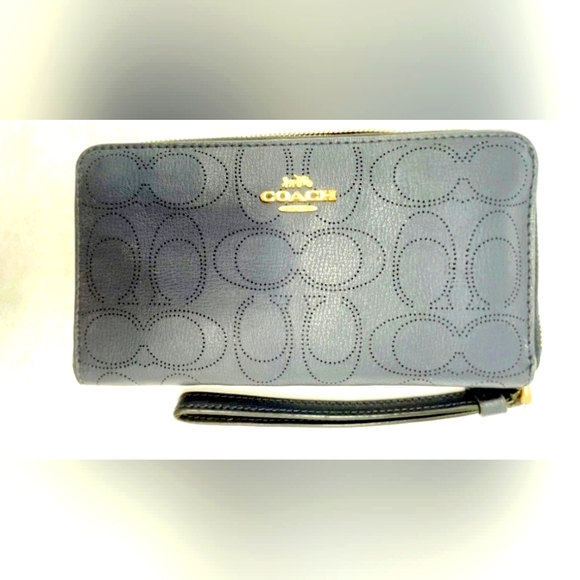 Coach | Bags | Coach Midnight Blue Designer Perforated Signature Wallet ...